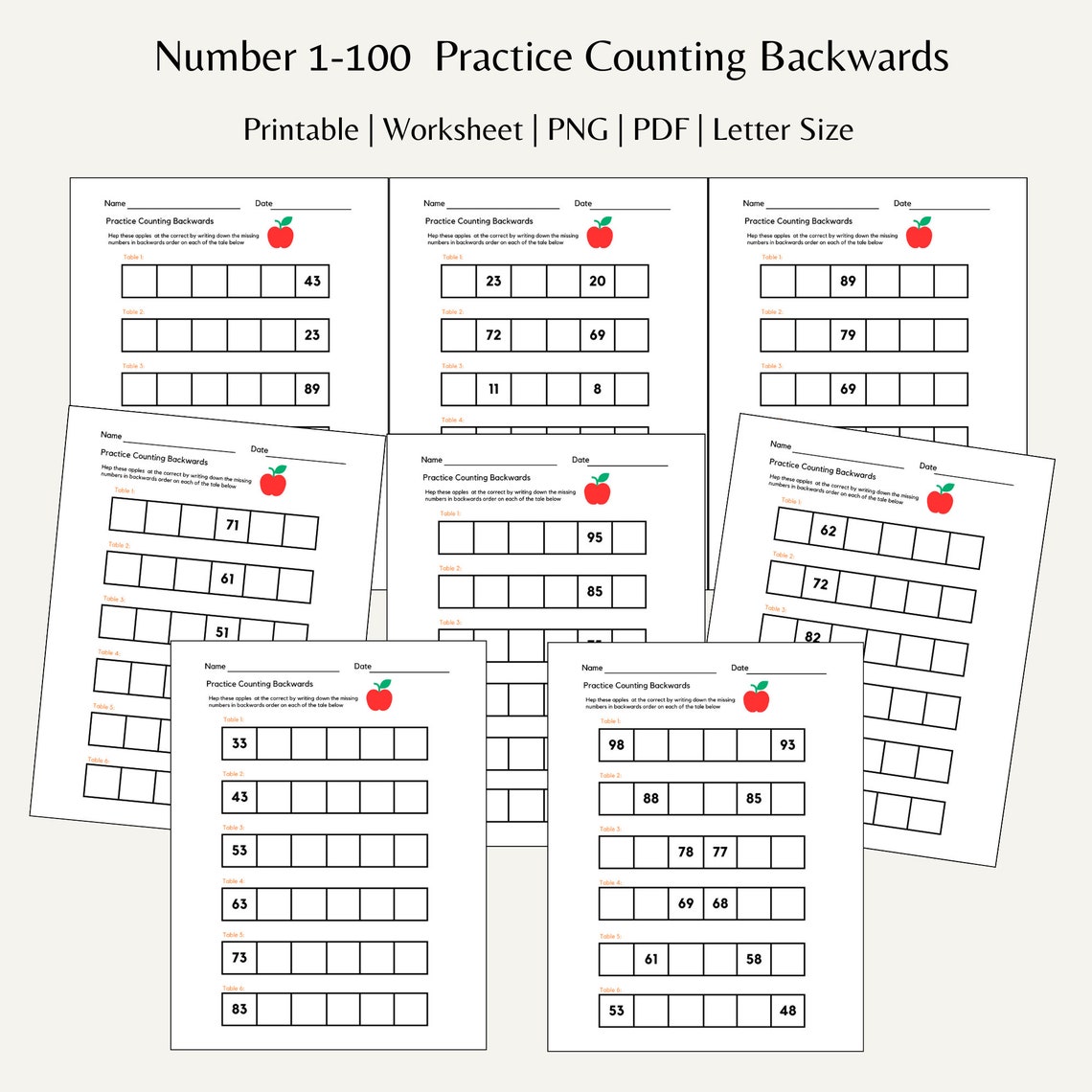 Worksheet for Kid, Number 1-100 Practice Counting Backwards, Worksheet ...