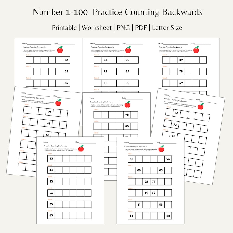 Worksheet for Kid, Number 1-100 Practice Counting Backwards, Worksheet ...