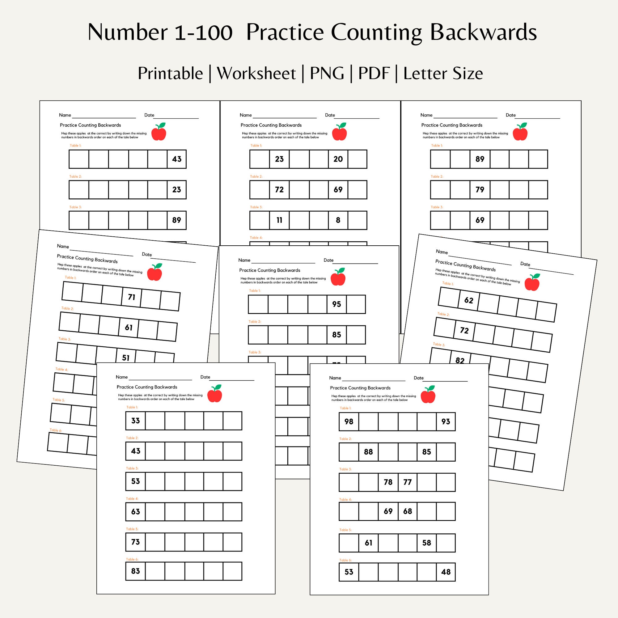 Worksheet for Kid, Number 1-100 Practice Counting Backwards, Worksheet ...