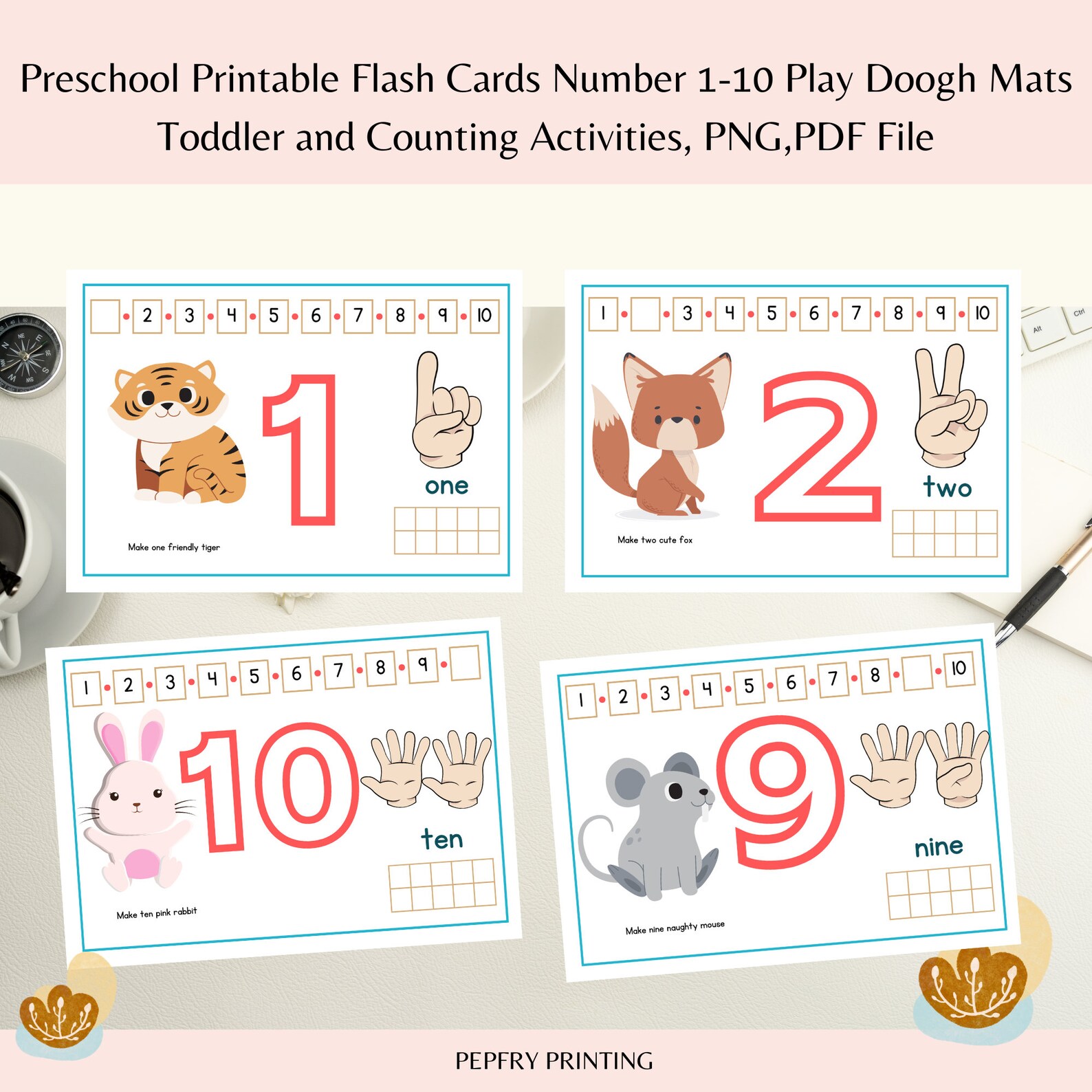 Printable Number Flash Card, Preschool Counting Flash Card, Count ...