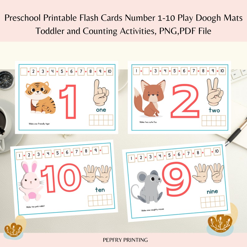 Printable Number Flash Card, Preschool Counting Flash Card, Count ...