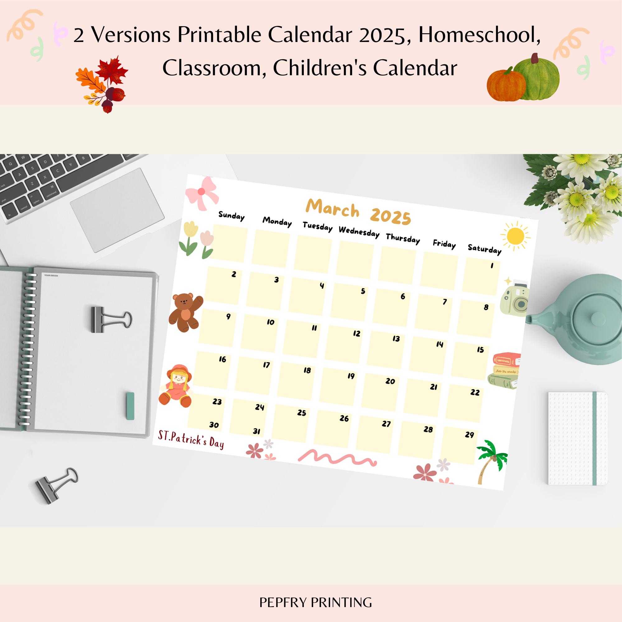 2 Version ,calendar 2025, Cute Calendar Design, Homeschool Calendar ...