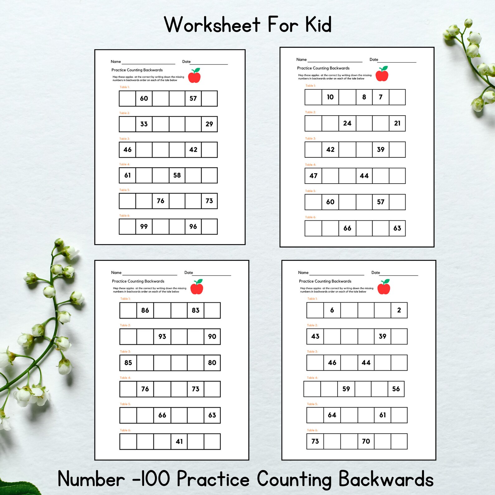Worksheet for Kid, Number 1-100 Practice Counting Backwards, Worksheet ...