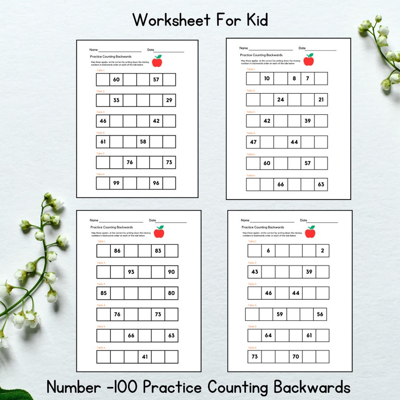 Worksheet for Kid, Number 1-100 Practice Counting Backwards, Worksheet ...