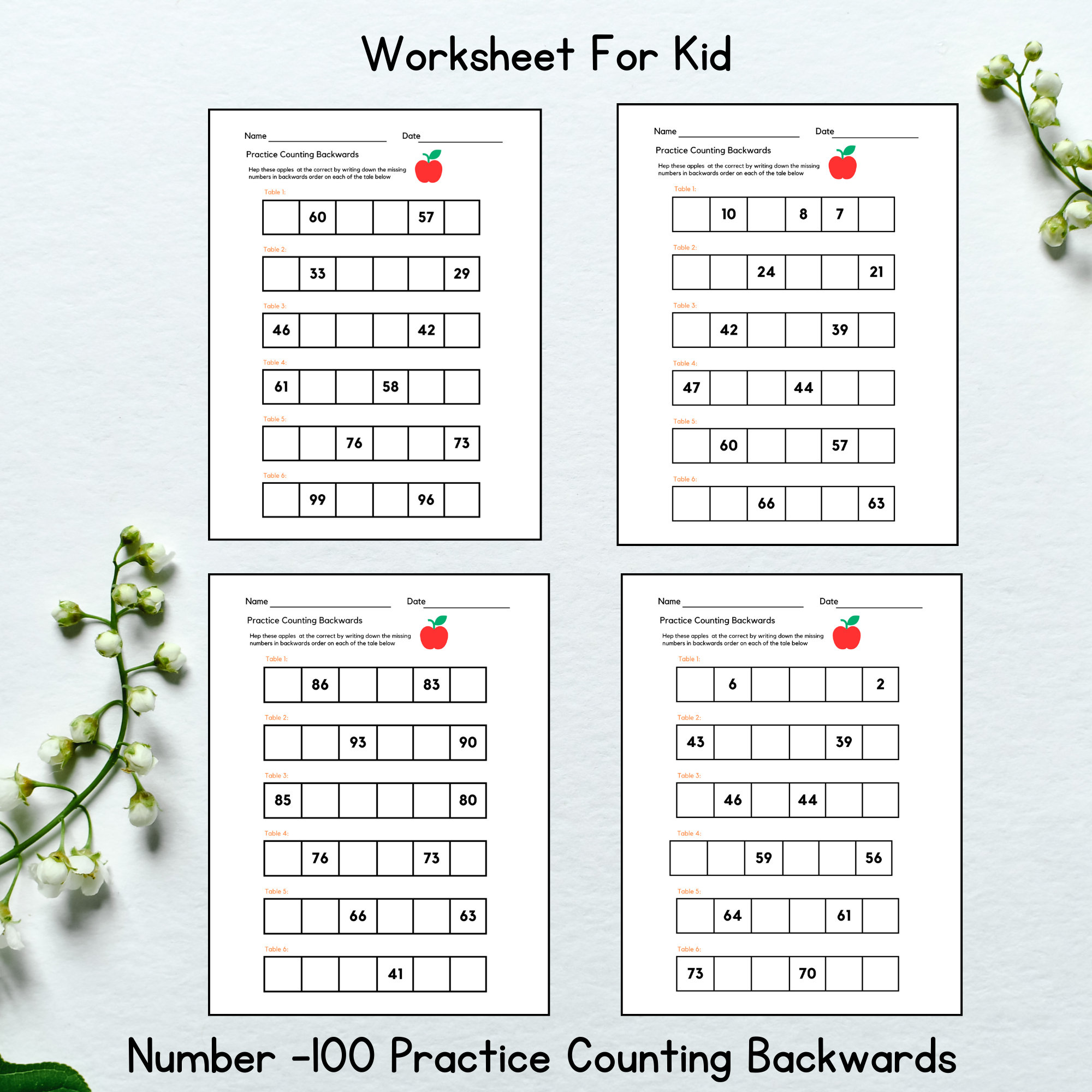 Worksheet for Kid, Number 1-100 Practice Counting Backwards, Worksheet ...