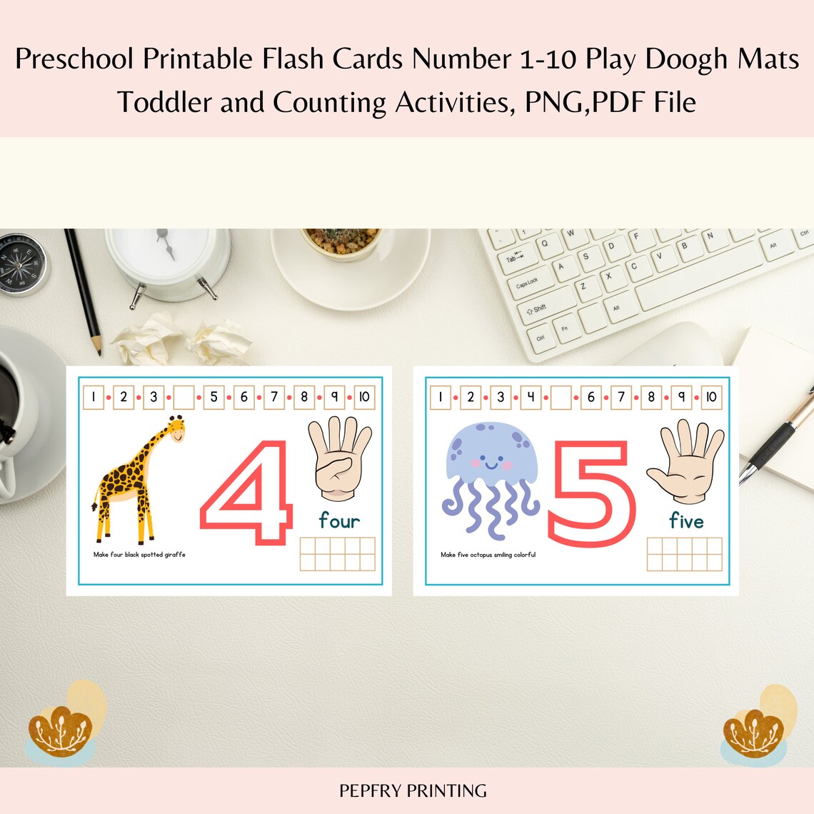 Printable Number Flash Card, Preschool Counting Flash Card, Count ...
