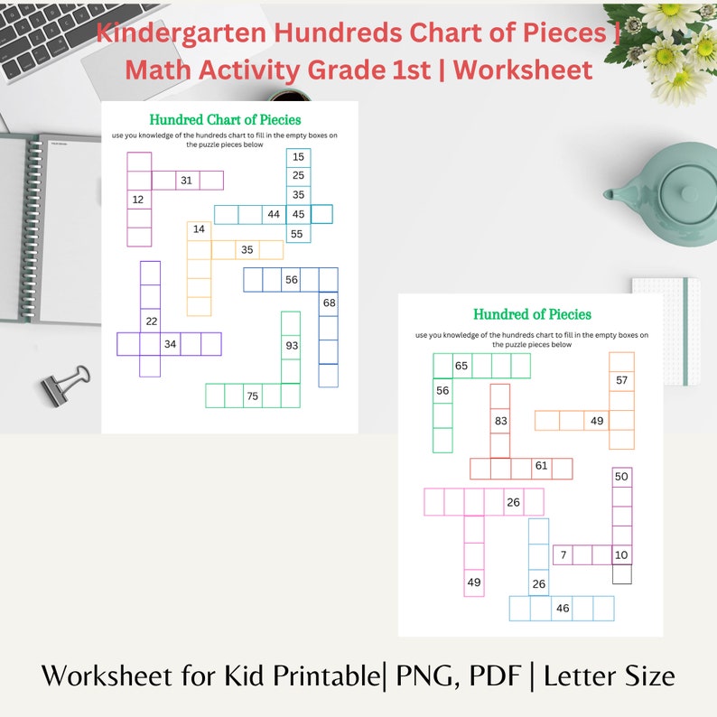 Worksheet for Kid, Hundreds Chart of Pieced, Printable PNG, PDF, Number ...