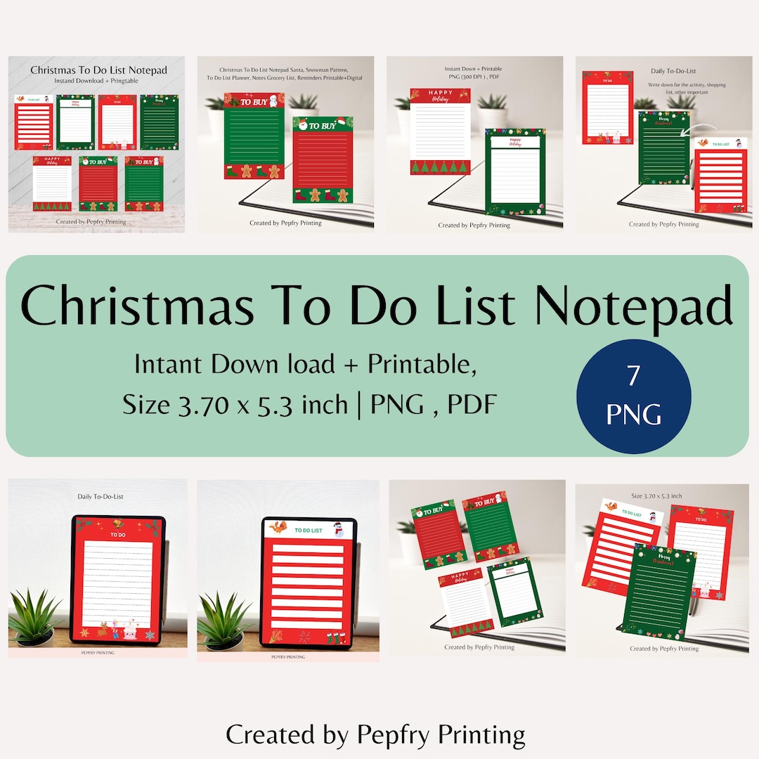 Printable Christmas to Do List Notepad,santa, Snowman, Pattern to Do ...