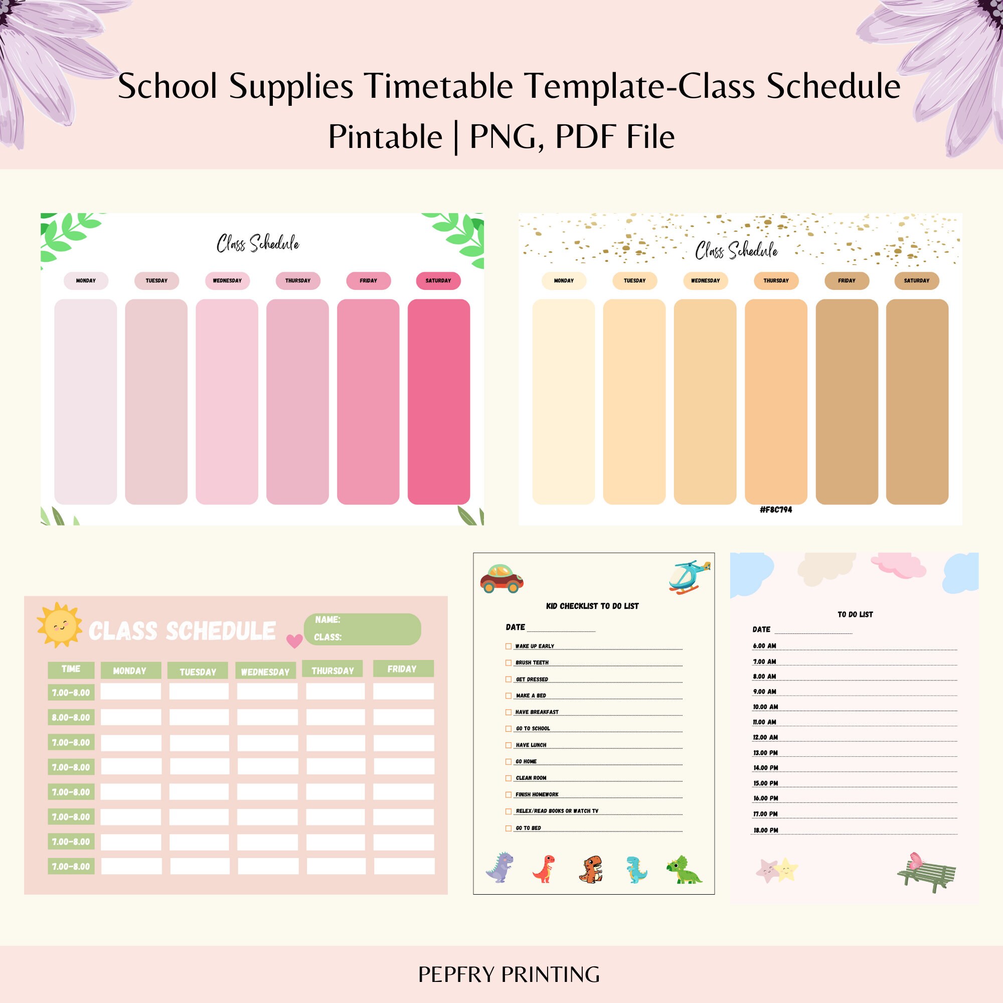 Digital Printable School Supplies Timetable Template and Class Schedule ...