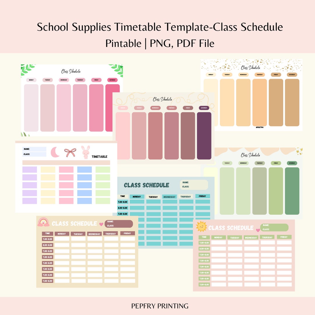 Digital Printable School Supplies Timetable Template and Class Schedule ...