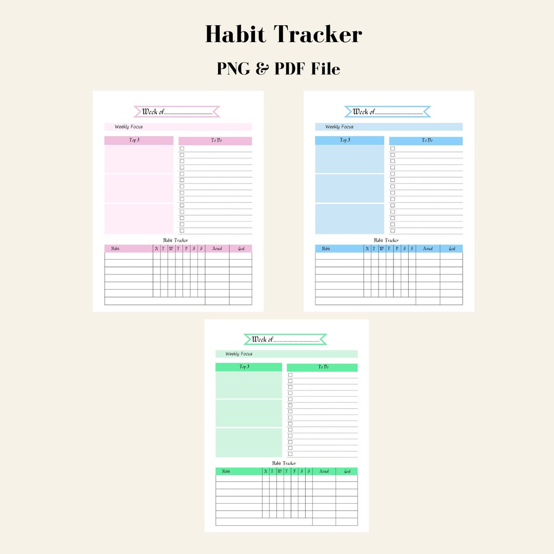 Habit Tracker Printable Planner Template Weekly Size 8.5"x11" - Etsy