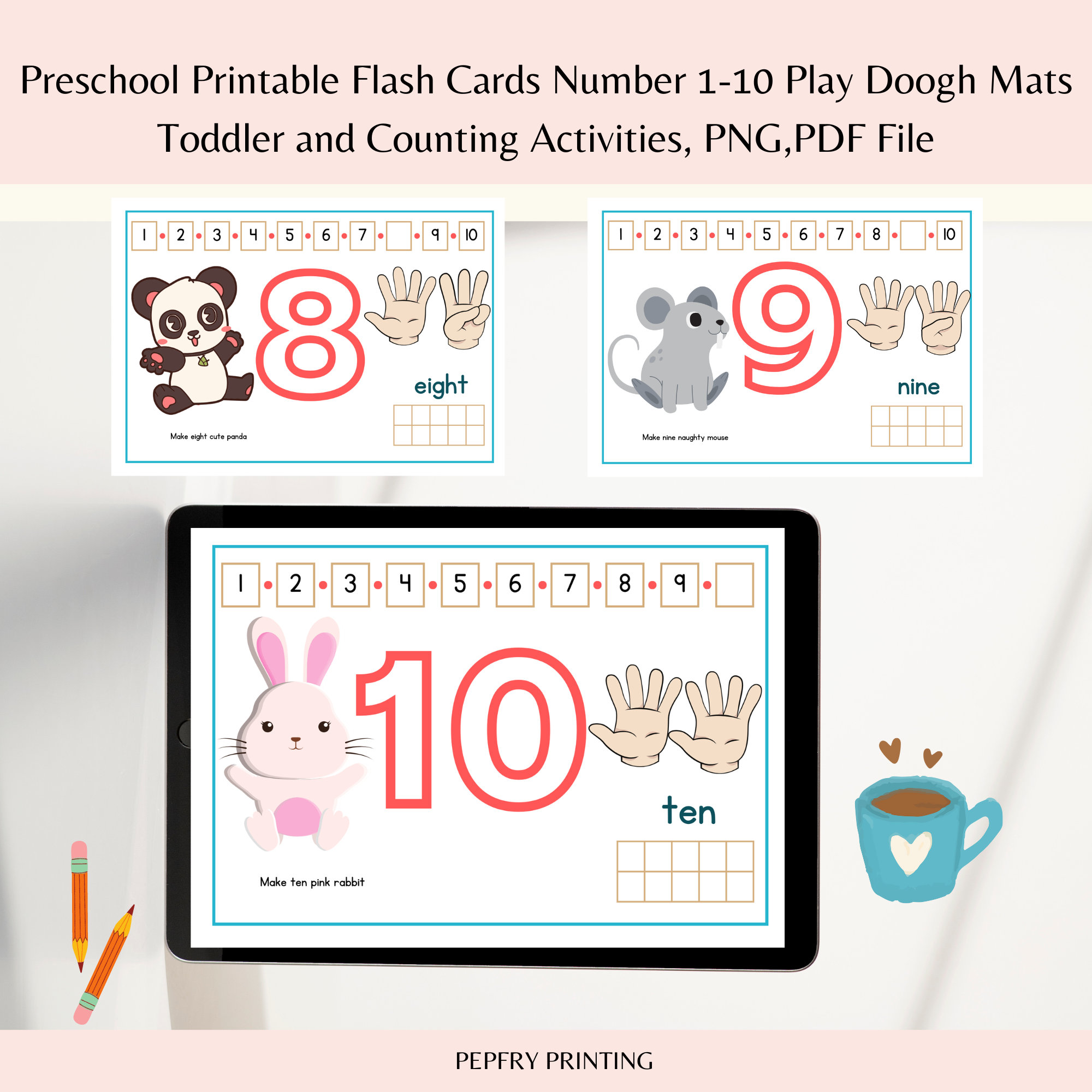 Printable Number Flash Card, Preschool Counting Flash Card, Count ...