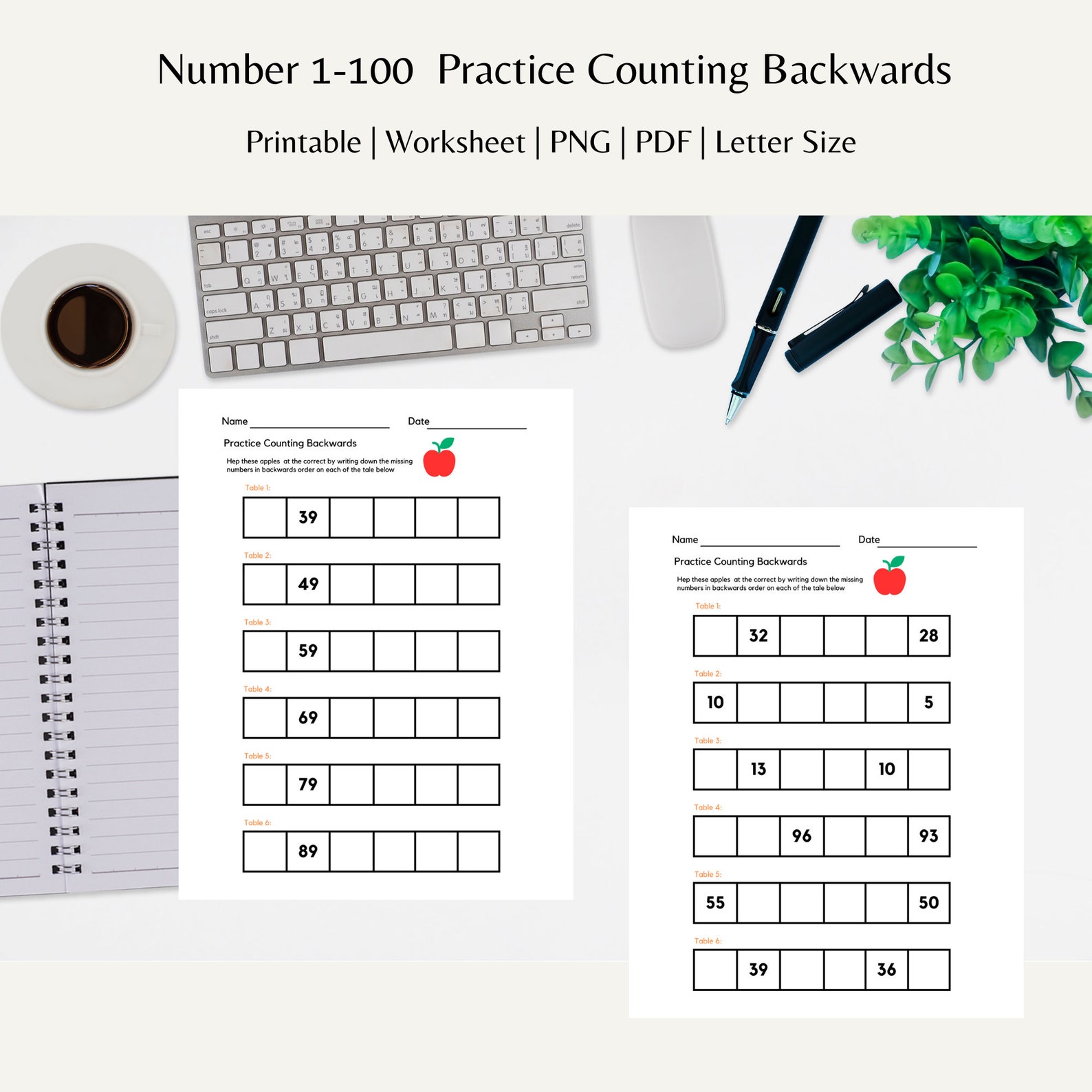 Worksheet for Kid, Number 1-100 Practice Counting Backwards, Worksheet ...