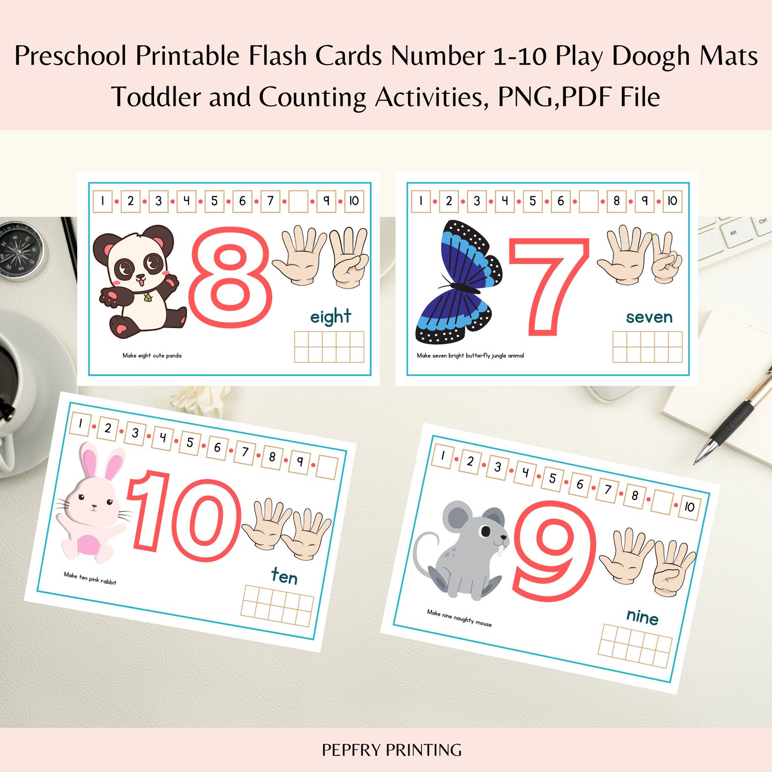Printable Number Flash Card, Preschool Counting Flash Card, Count ...