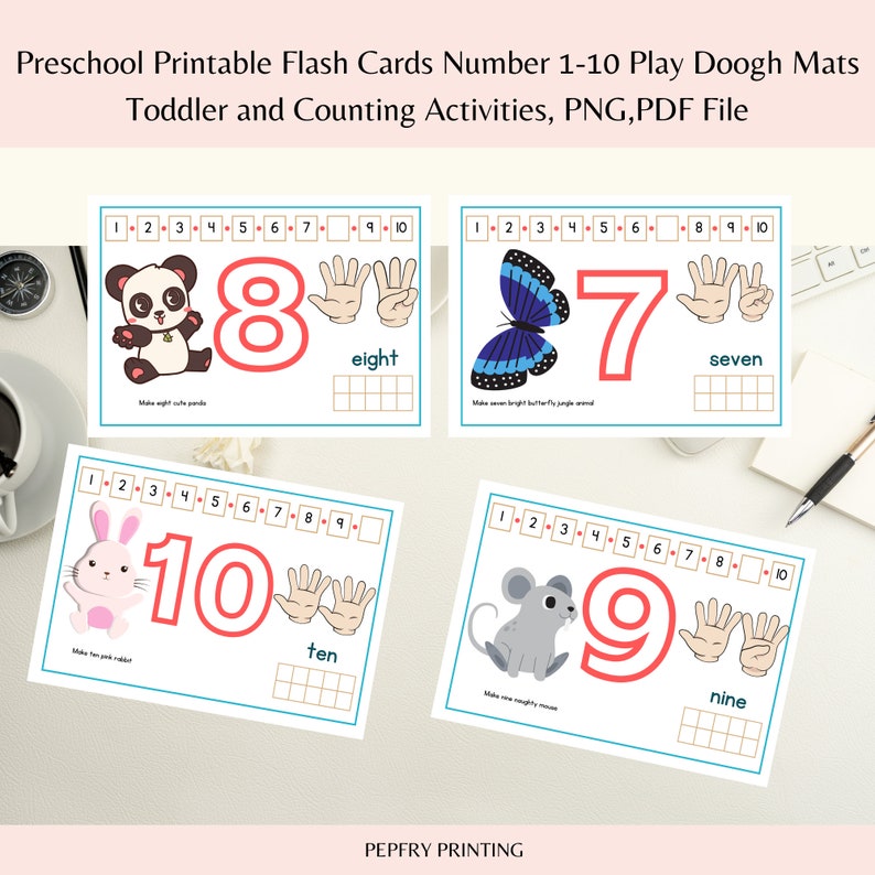 Printable Number Flash Card, Preschool Counting Flash Card, Count ...
