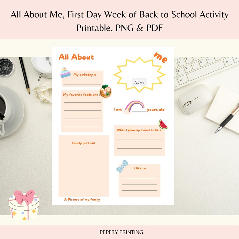 Digital Download All About Me Printable First Day Week of Back to ...