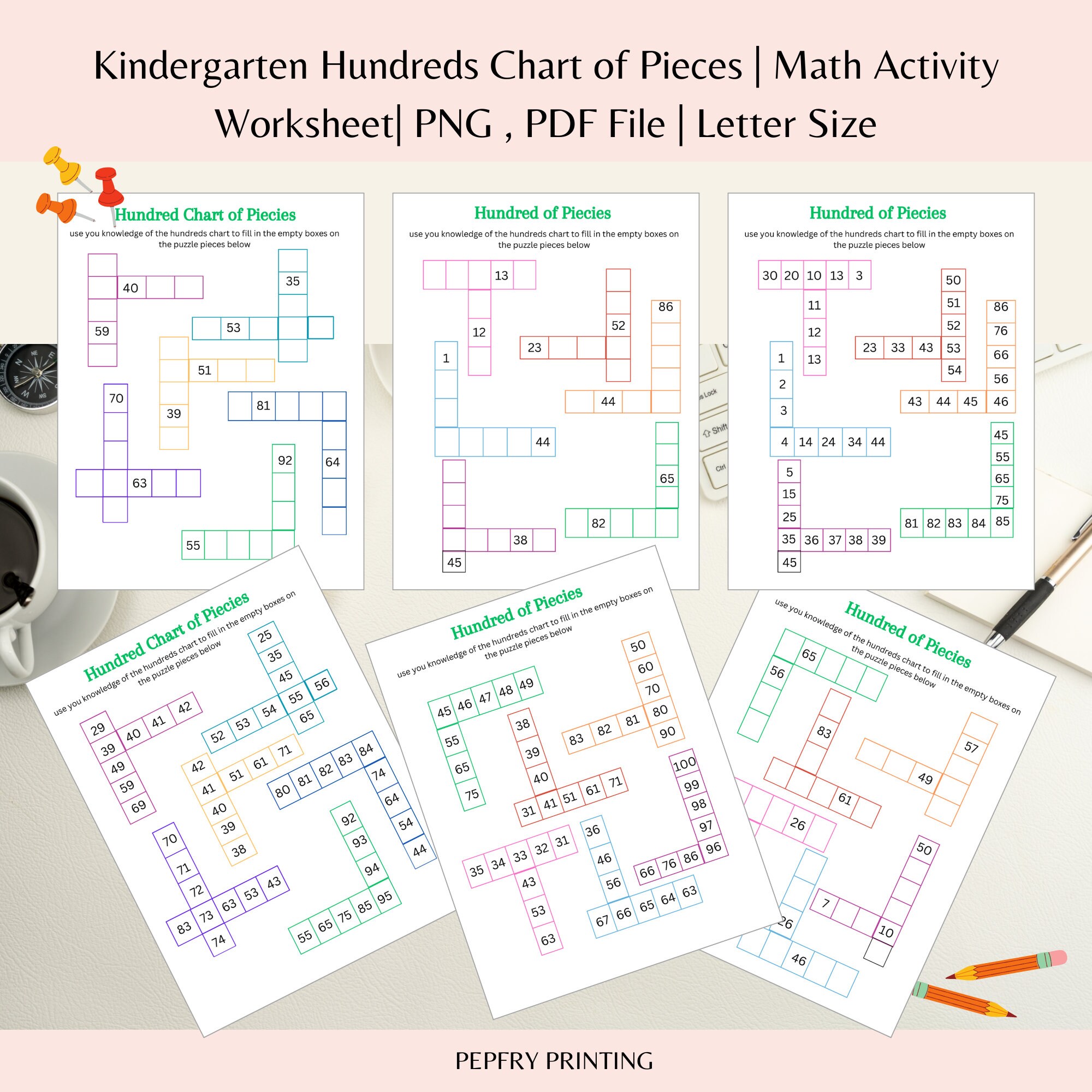 Worksheet for Kid, Hundreds Chart of Pieced, Printable| PNG, PDF ...