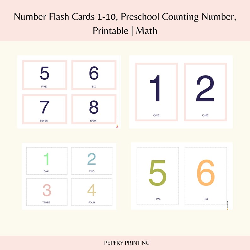 Printable Numbers Flash Cards, Preschool Counting Flash Cards, Number ...