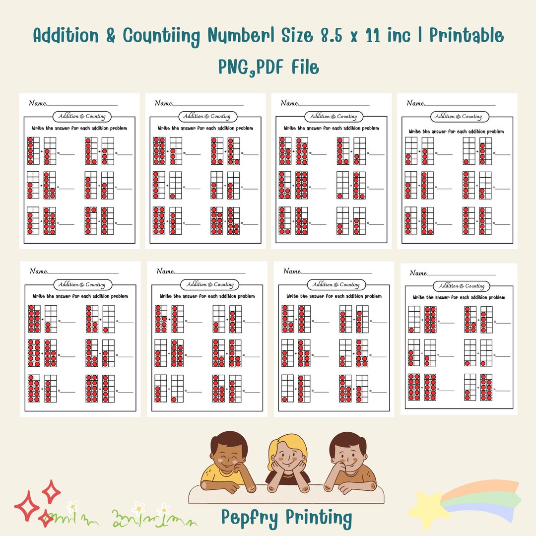 Number 1-10 Addition & Counting Worksheet, Printable, Kindergarten ...