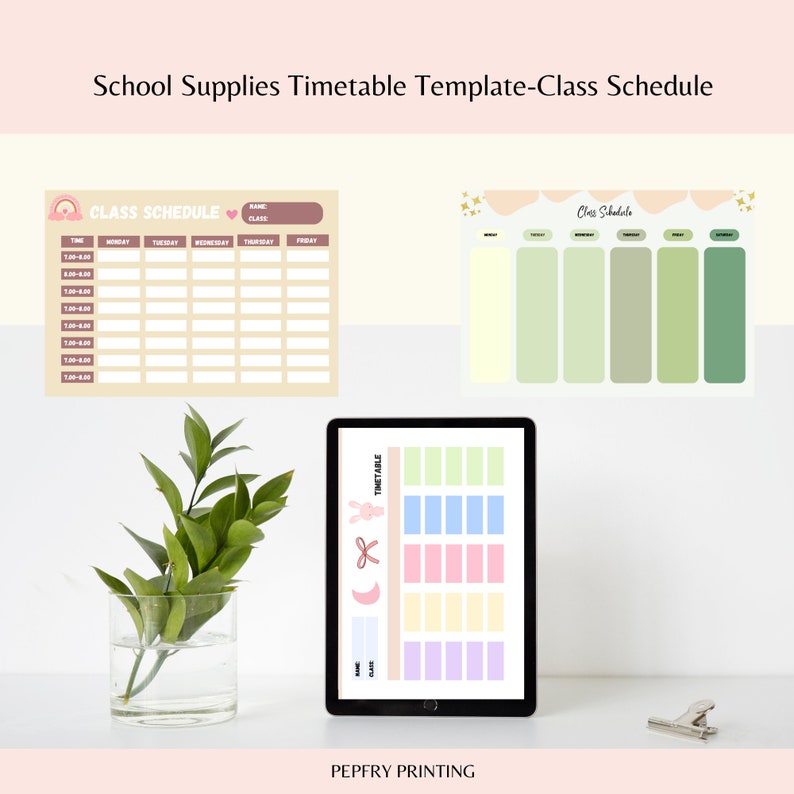 Digital Printable School Supplies Timetable Template and Class Schedule ...
