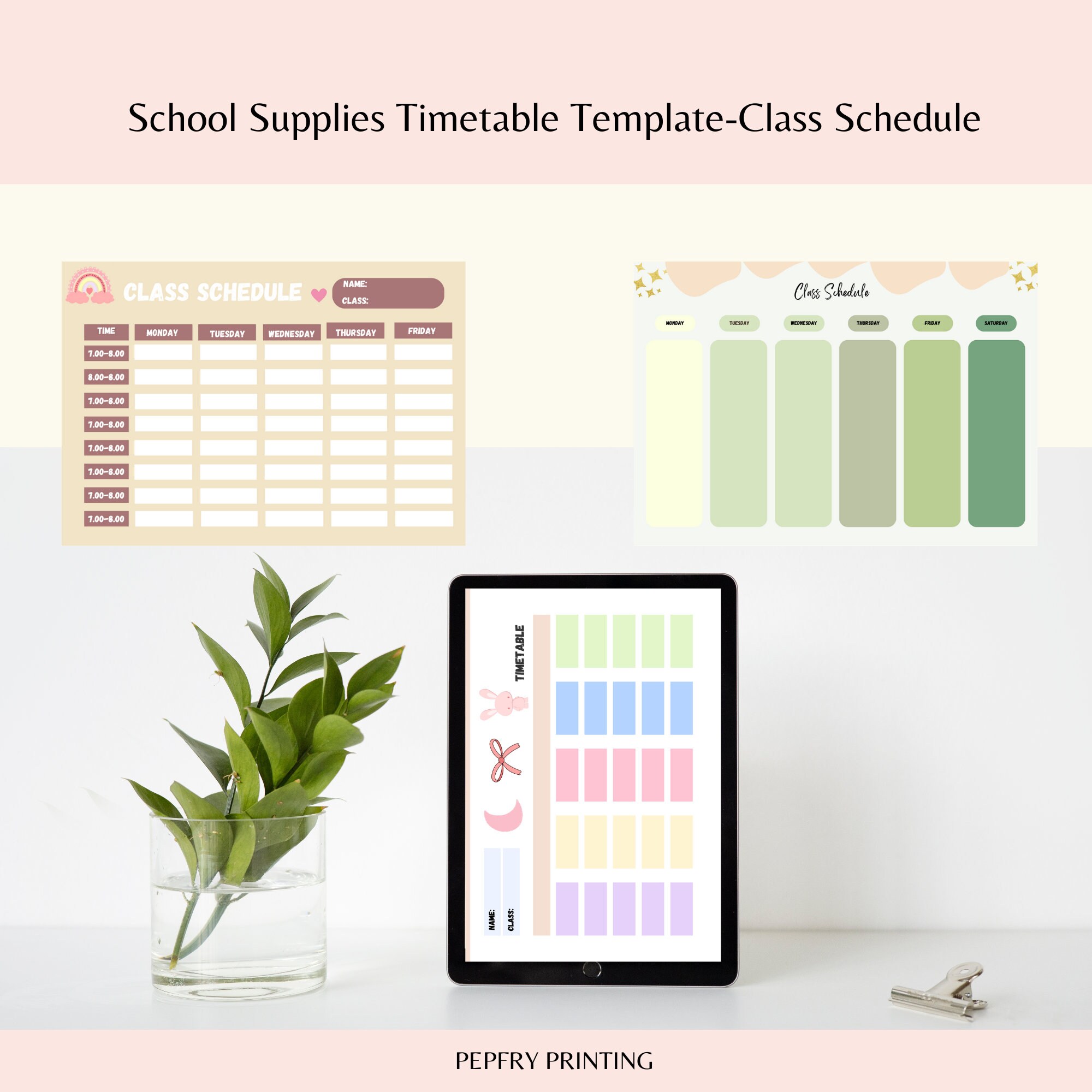 Digital Printable School Supplies Timetable Template and Class Schedule ...