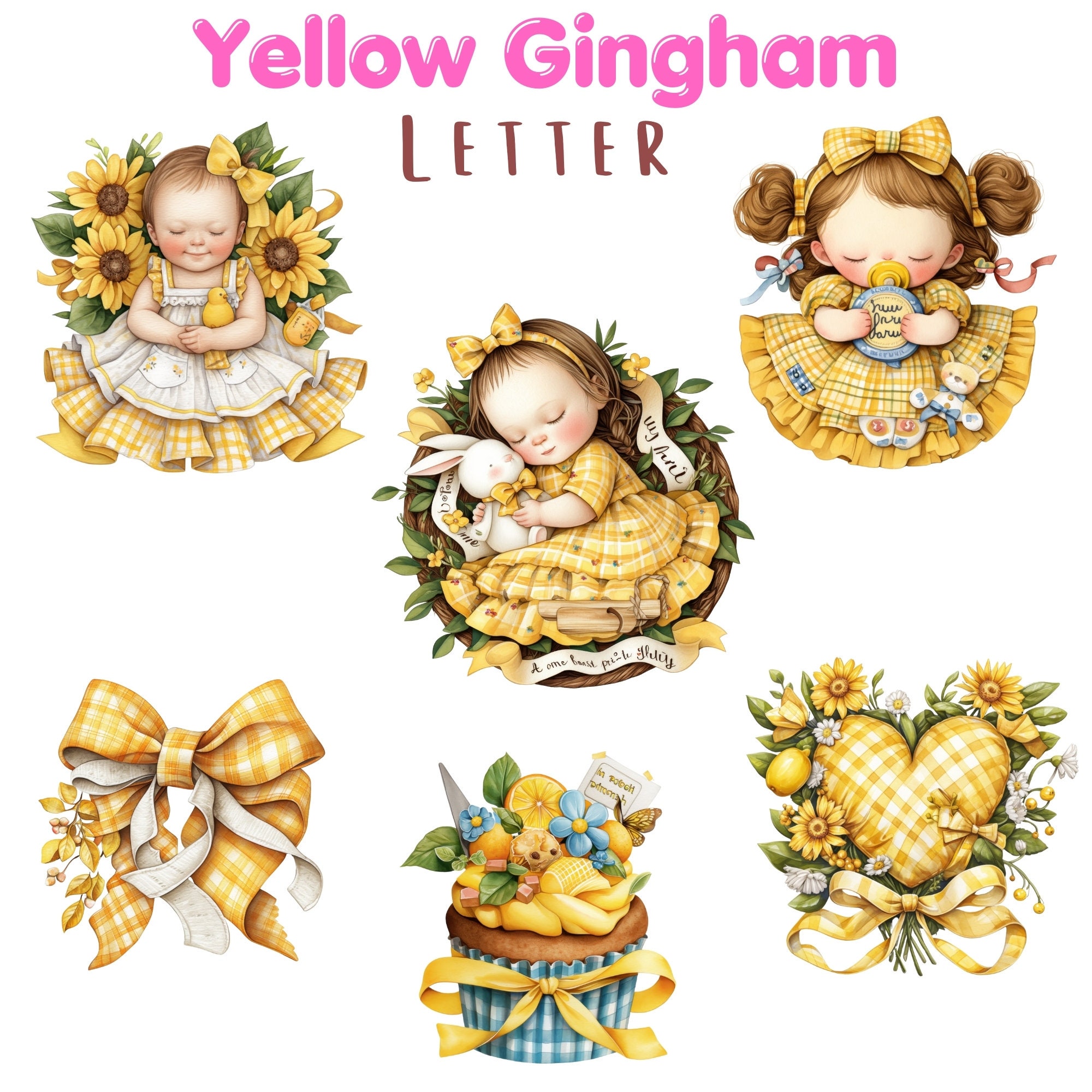 Yellow Gingham Letter, Number Clipart, Gingham Alphabet PNG, Gingham ...