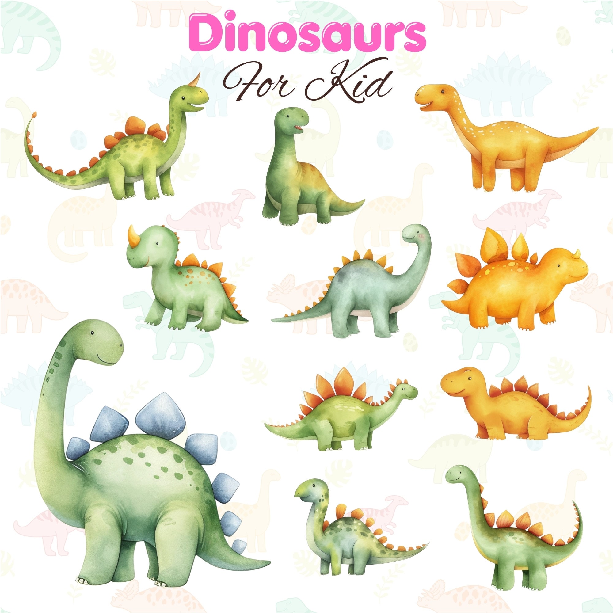 Watercolor Dinosaurs Clipart: Baby Dino PNG, Wall Art (commercial Use ...