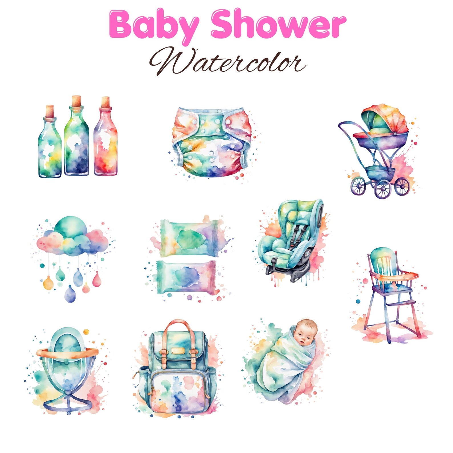 Baby Shower Watercolor Clipart , Baby Shower PNG , Newborn Images ...