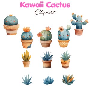 Kawaii Cactus Clipart: Watercolor PNG Images (commercial Use) - Etsy