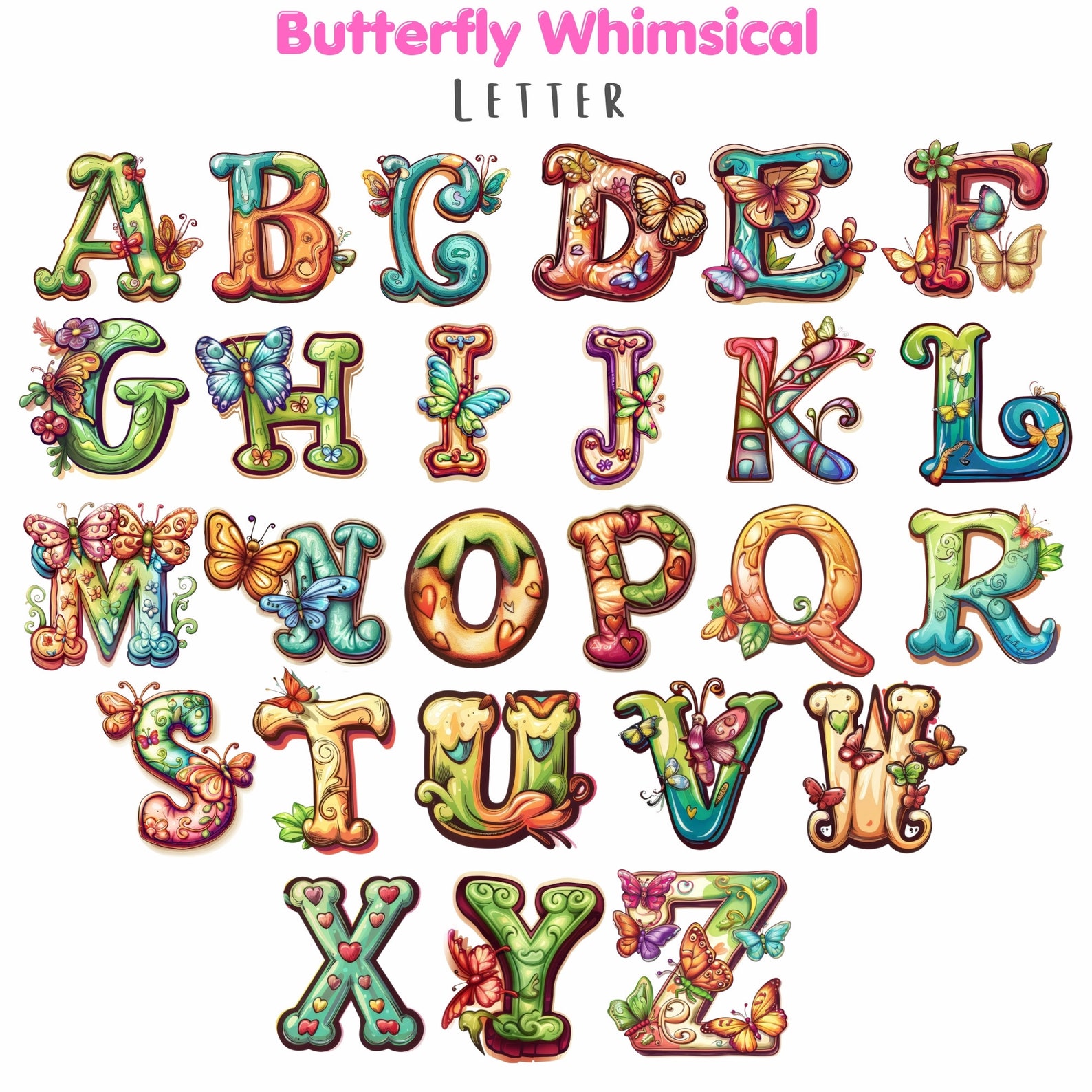 Butterfly Whimsical Letter , Butterfly Letter PNG , Whimsical Clipart ...