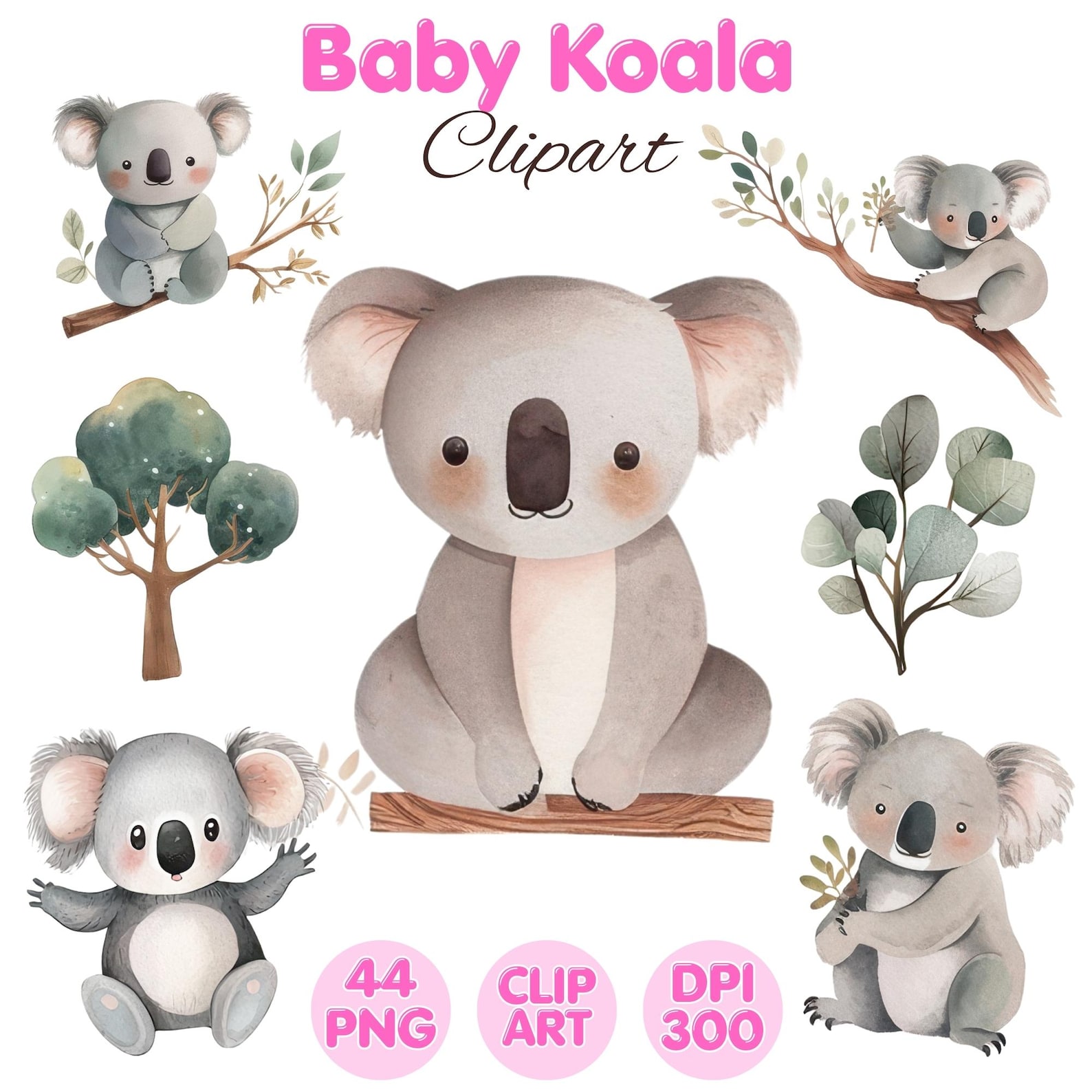 Baby Koala Clipart , Koala Clipart,koala Png,koala Watercolor ,baby ...