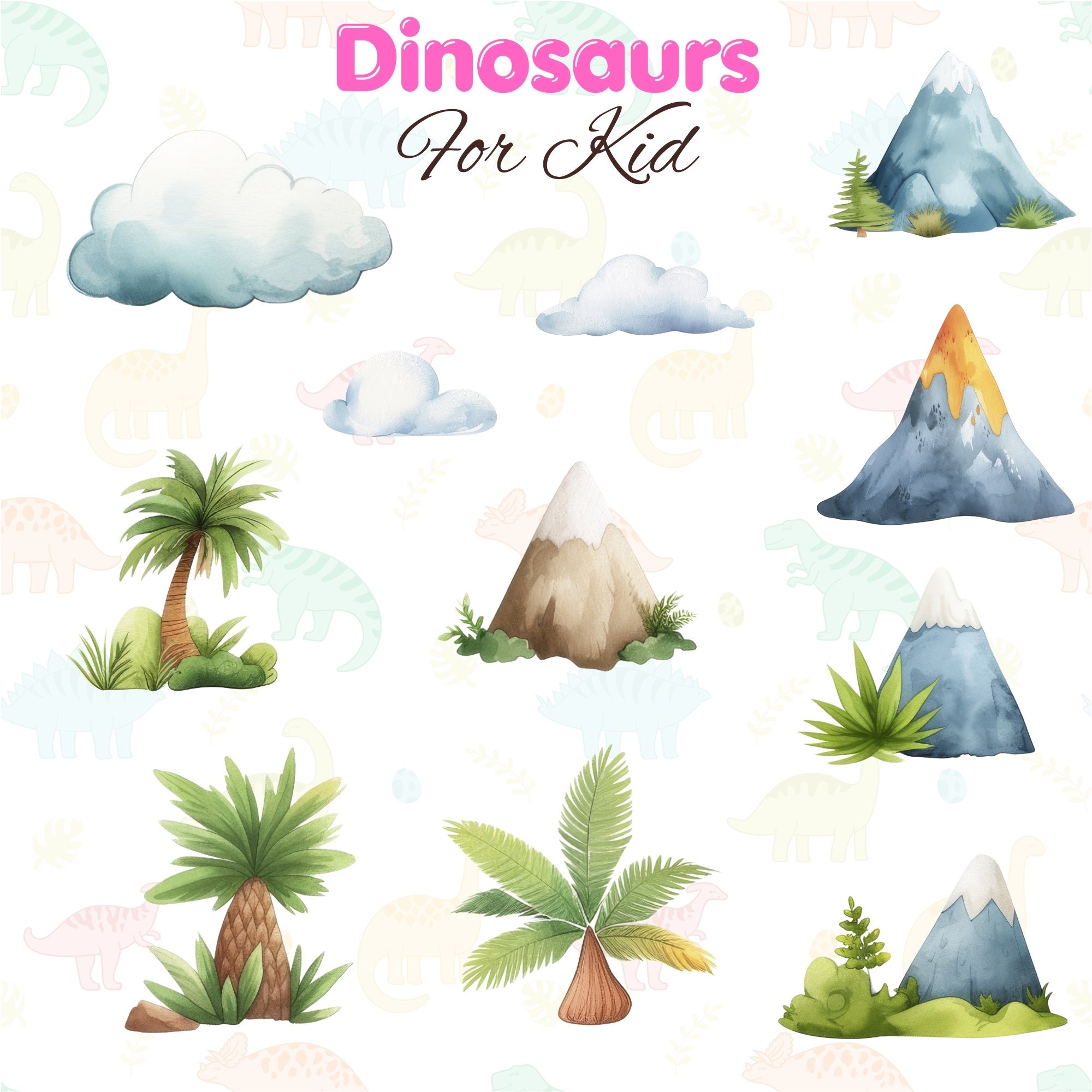 Watercolor Dinosaurs Clipart: Baby Dino PNG, Wall Art (commercial Use ...