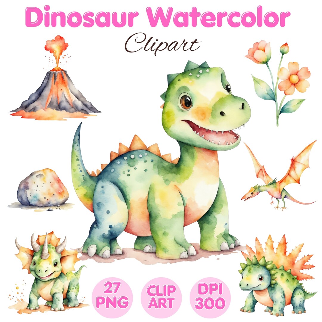 Dinosaur Watercolor Clipart, Dinosaurs Clipart, Dinosaurs PNG, Baby ...