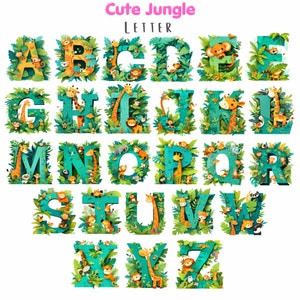 Cute Jungle Letter , Jungle Clipart , Jungle PNG, Watercolor Cute ...