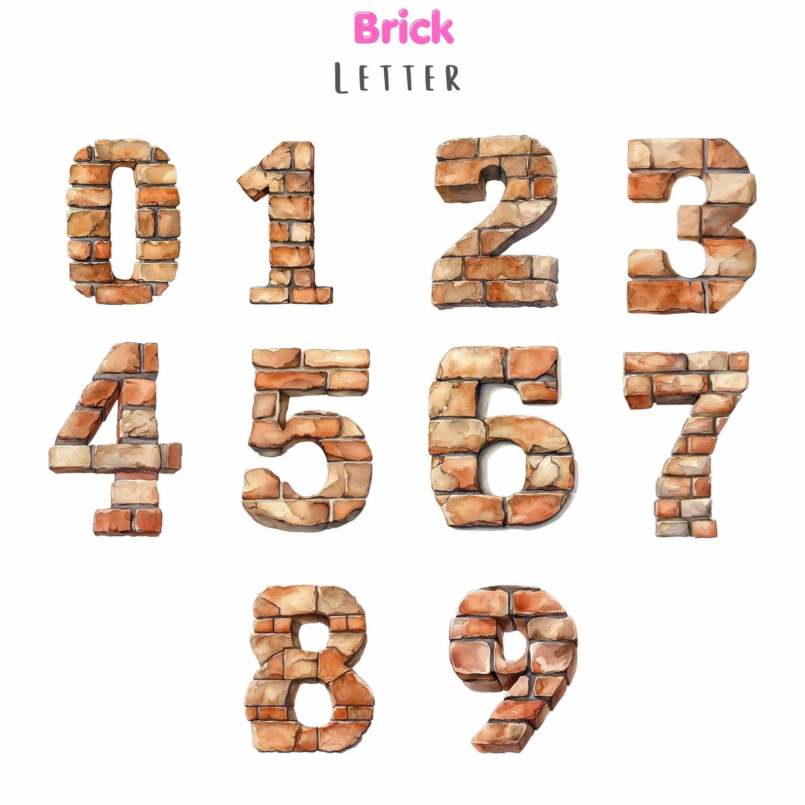 Brick Letter , Brick Clipart , Brick PNG, Brick Alphabet , Digital ...