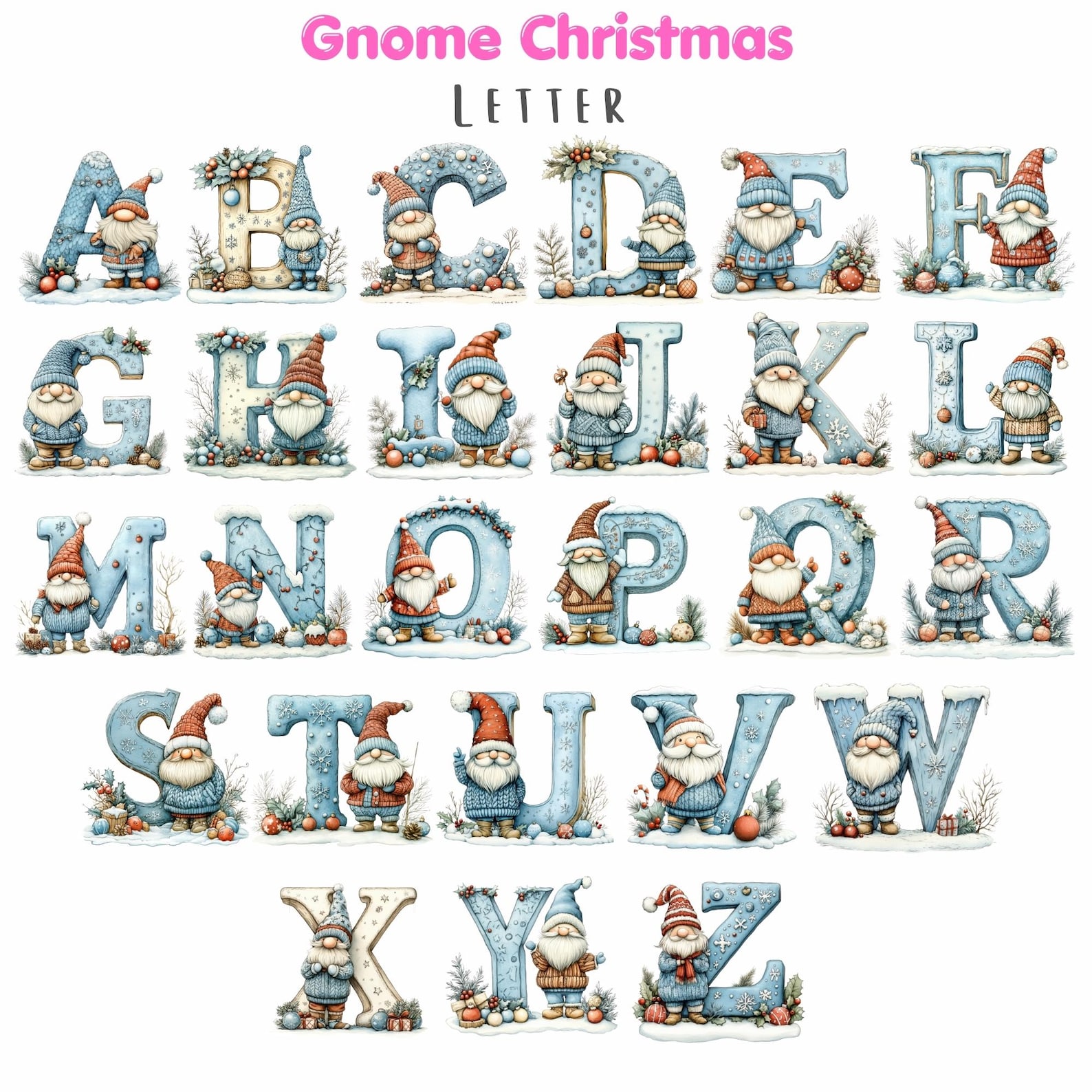 Gnome Christmas Letter , Gnome Clipart , Gnome PNG, Christmas Alphabet ...