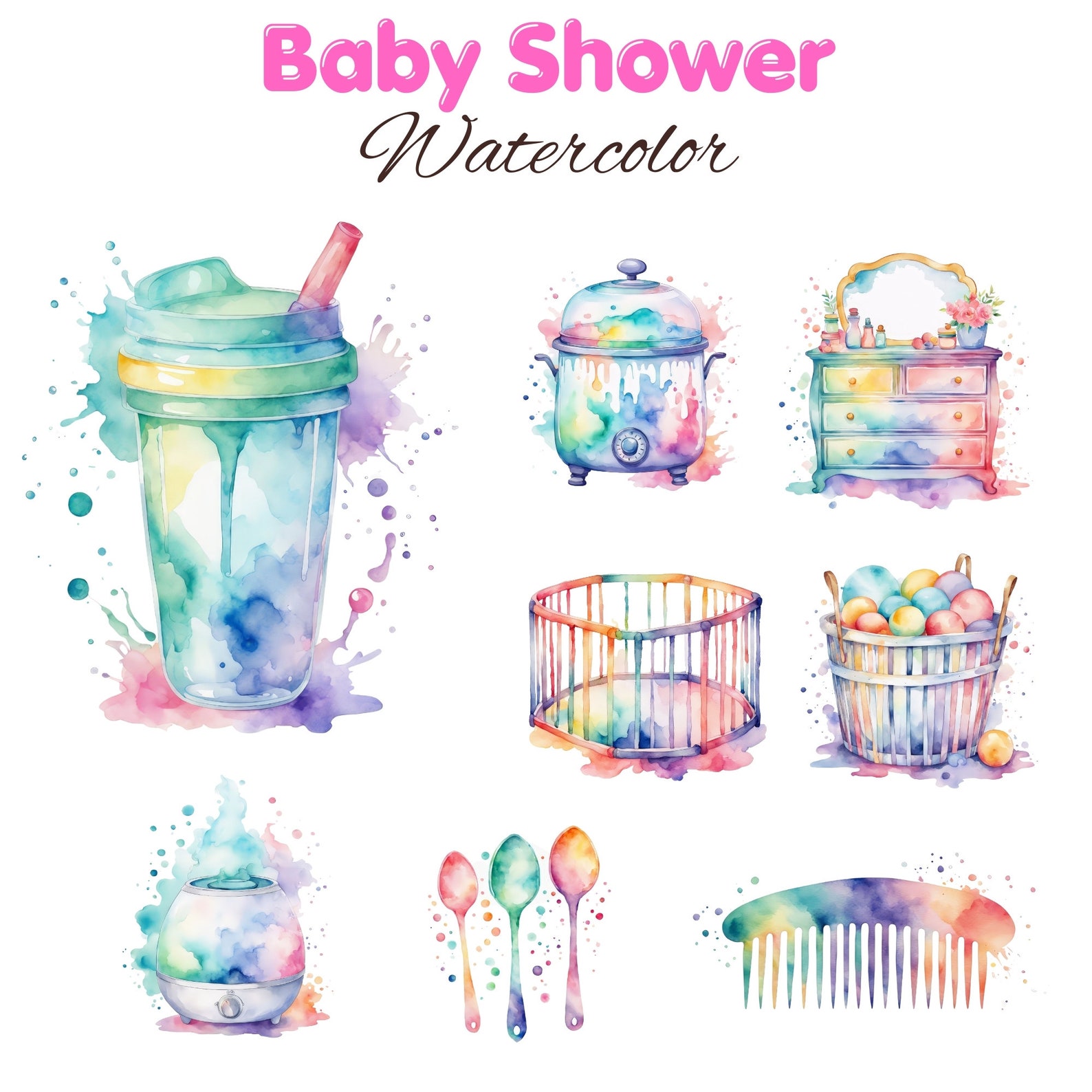 Baby Shower Watercolor Clipart , Baby Shower PNG , Newborn Images ...