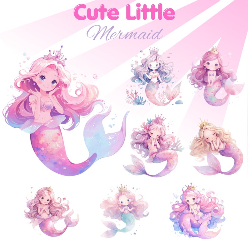 Cute Little Mermaid, Princess Clipart PNG, Undersea Ornaments ...