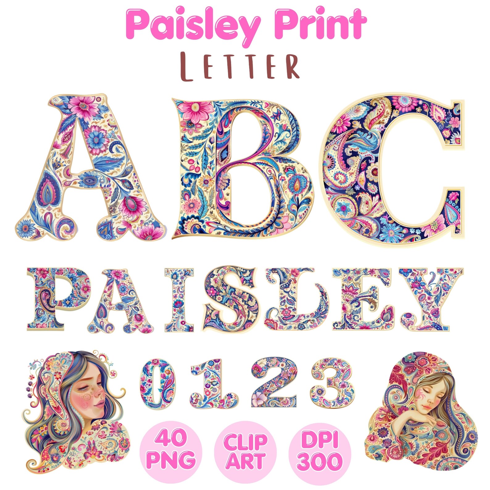 Paisley Print Letter Clipart: Transparent PNG, Commercial Use (digital ...