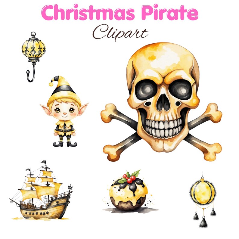 Watercolor Christmas Pirate Clipart: PNG Pirate Adventures (commercial ...