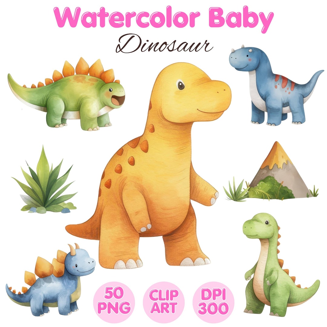 Watercolor Baby Dinosaur, Cartoon Dinosaur, Baby Dinosaur, Dinosaur ...