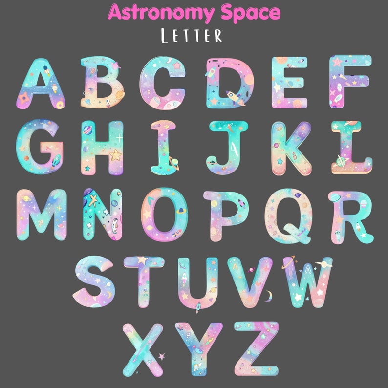 Space Alphabet Clipart: Watercolor Astronomy Letters, Numbers (PNG ...