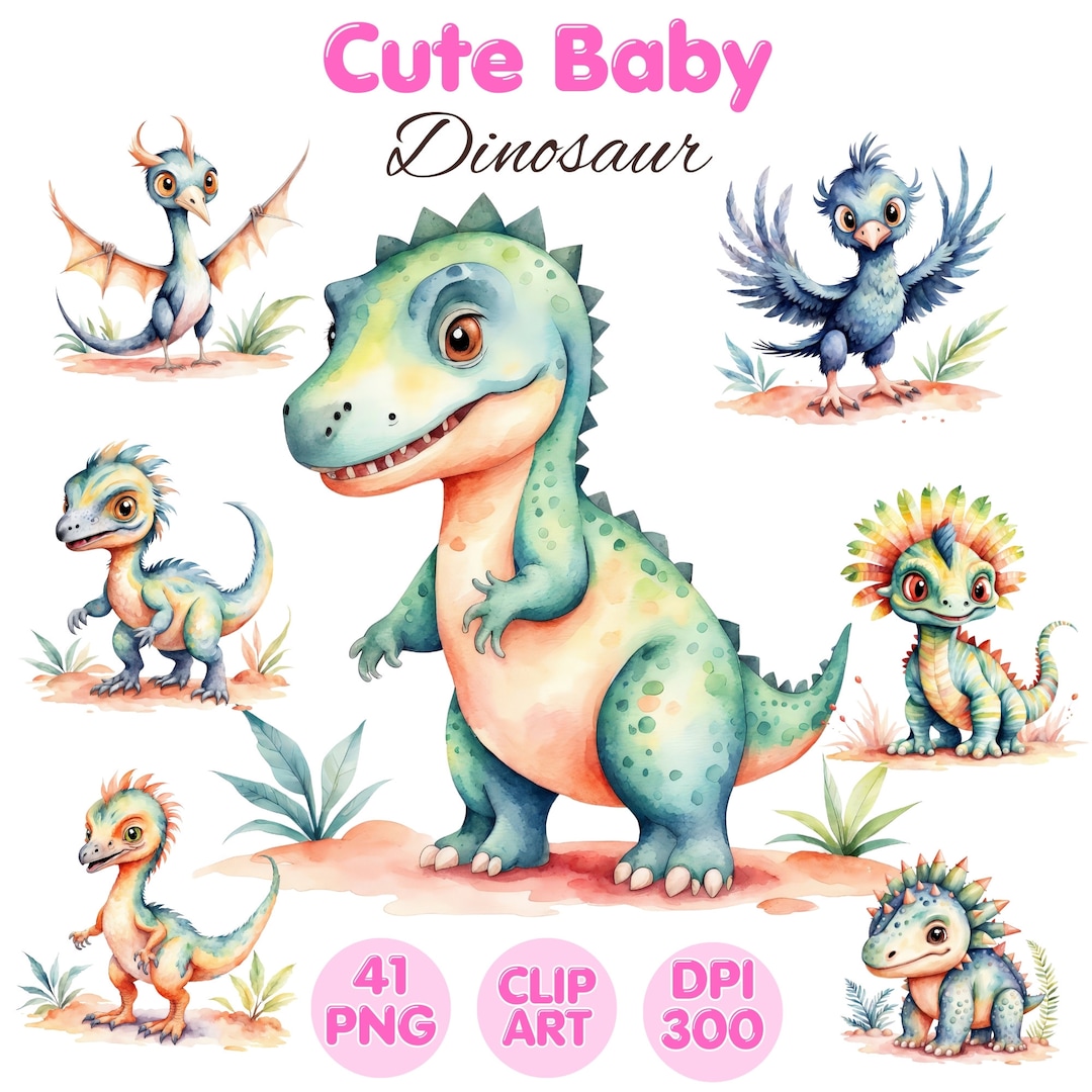 Watercolor Baby Dinosaur Clipart, PNG Graphics, Commercial Use - Etsy