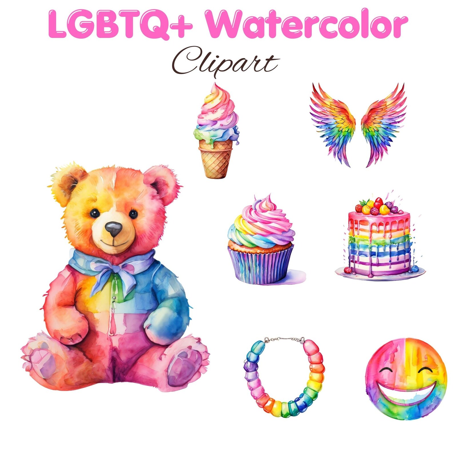 LGBTQ Watercolor Clipart , Pride PNG , LGBTQ Clipart , Rainbow Pride ...