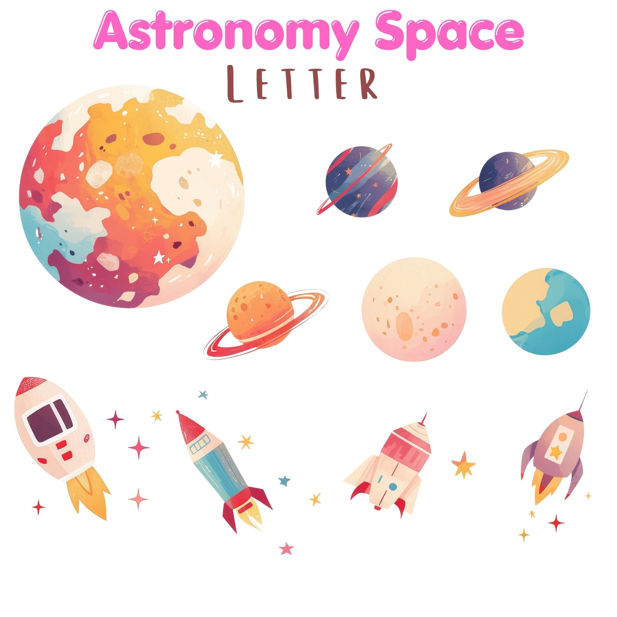 Space Alphabet Clipart: Watercolor Astronomy Letters, Numbers (PNG ...