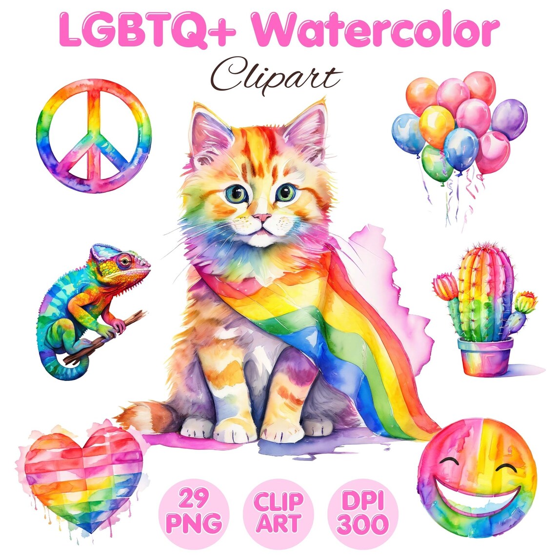 LGBTQ Watercolor Clipart , Pride PNG , LGBTQ Clipart , Rainbow Pride ...