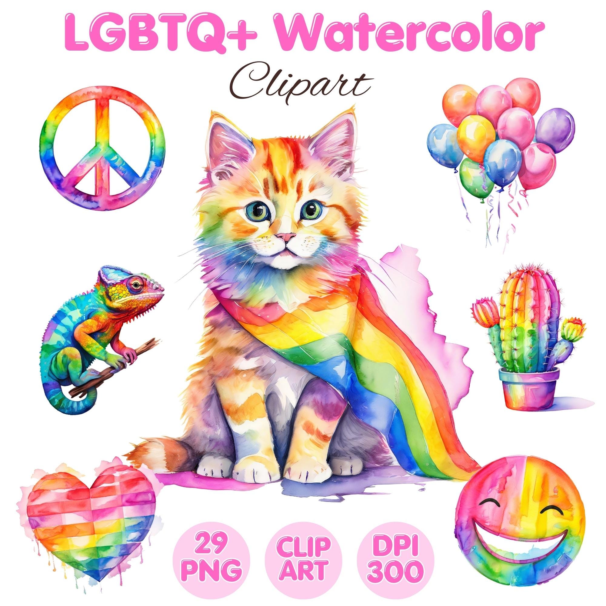 LGBTQ Watercolor Clipart , Pride PNG , LGBTQ Clipart , Rainbow Pride ...