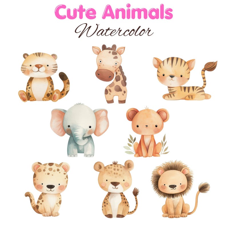 Cute Animals Watercolor , Animals Clipart, Animals PNG, Cute Animals ...