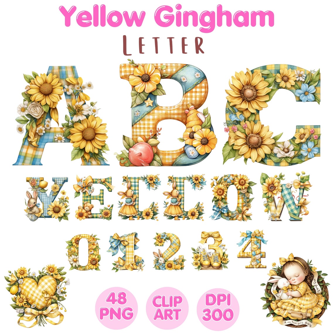 Yellow Gingham Letter, Number Clipart, Gingham Alphabet PNG, Gingham ...