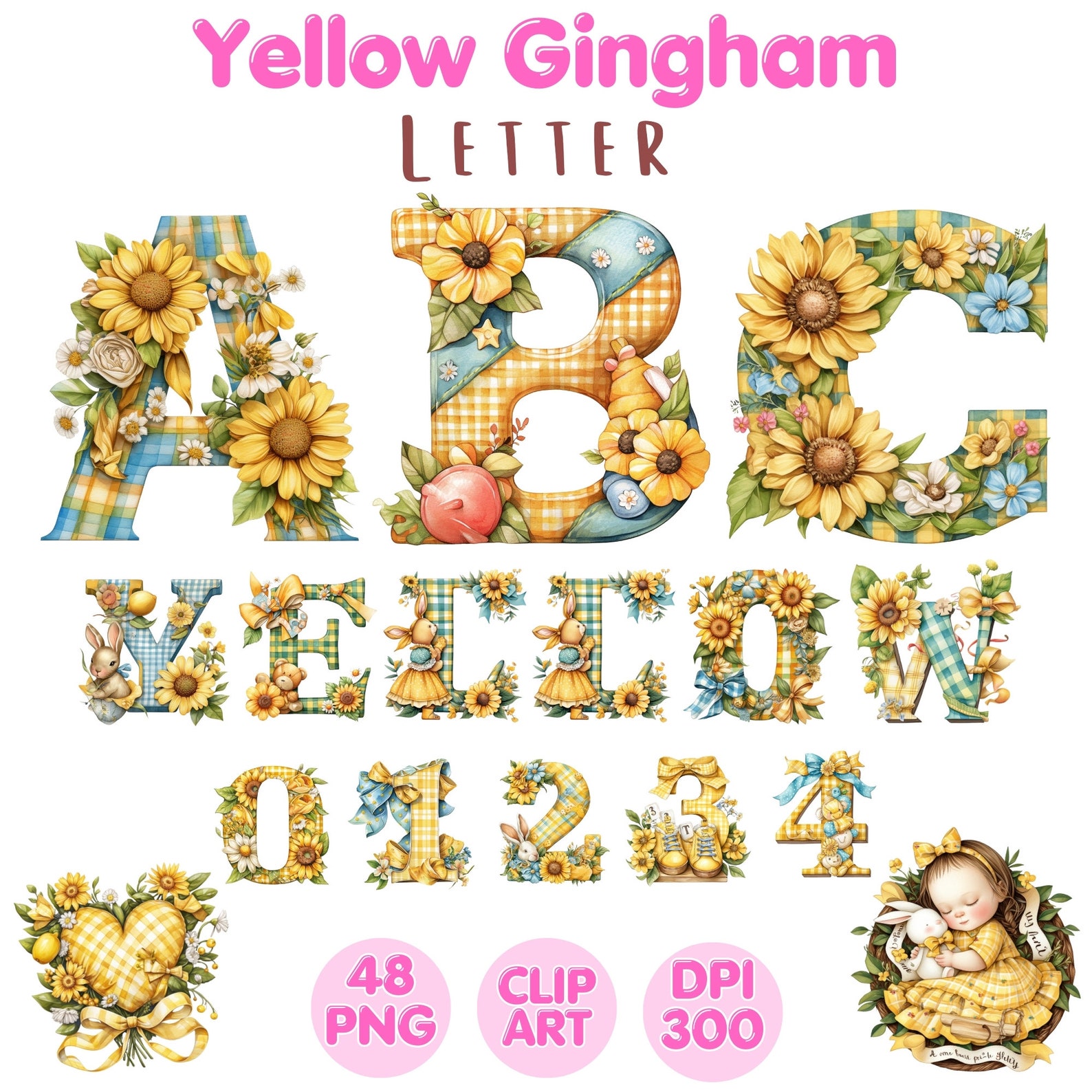 Yellow Gingham Letter, Number Clipart, Gingham Alphabet PNG, Gingham ...
